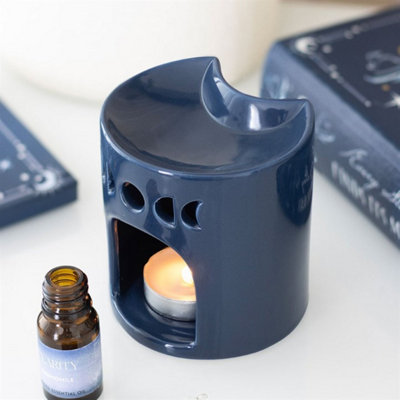 Blue Crescent Moon Oil Burner - Celestial Fragrance Diffuser for Serenity