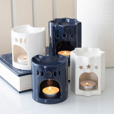 Blue Crescent Moon Oil Burner - Celestial Fragrance Diffuser for Serenity