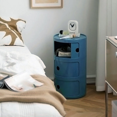 Blue Cylindrical Multi Tiered Plastic Bedside Storage Drawers Unit ...