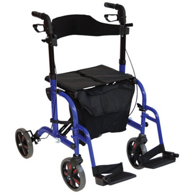 Blue Deluxe 2-in-1 Aluminium Rollator and Transit Chair for Enhanced ...