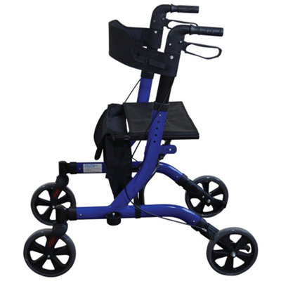 Blue Deluxe Ultra-Lightweight 4-Wheeled Rollator with Seat - Foldable ...