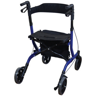 Blue Deluxe Ultra-Lightweight 4-Wheeled Rollator with Seat - Foldable ...