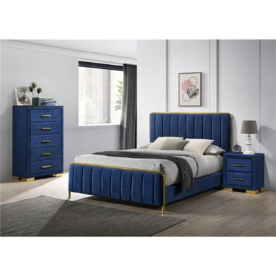 Blue Fabric Bed Frame - Double 4ft 6" (150cm)