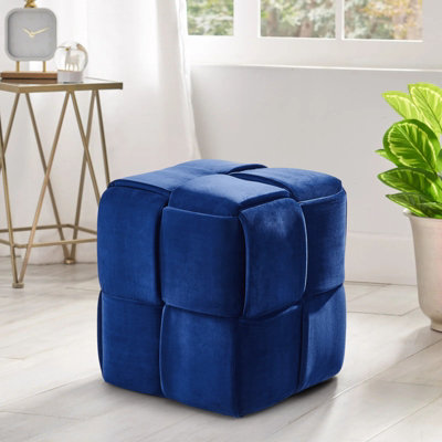Blue Fabric Cube Footstool Square Footrest with Nonslip Foot Pads ...