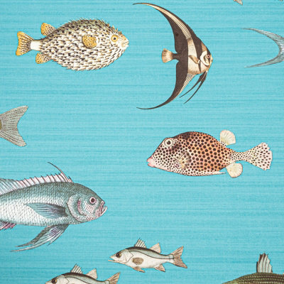 Blue Fish Wallpaper Textured Animal Thick Retro Vinyl Feature Wall ...