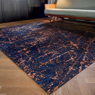 Blue Flatweave Abstract Luxurious Modern Anti-Slip Living Room and ...