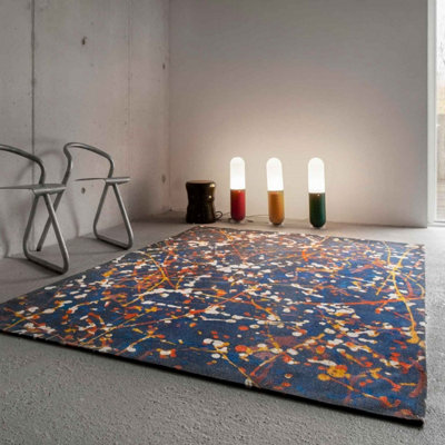 Blue Flatweave Anti-slip Funky Luxurious Modern Abstract Rug for Living ...