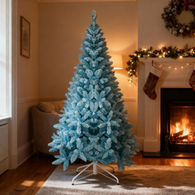 Blue Flocked Artificial Christmas Tree - 1396 Tips, Snowy Winter Effect