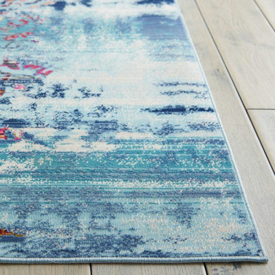 Blue Floral Rug, Traditional Luxurious Rug, Stain-Resistant Rug for ...