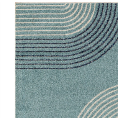 Blue Funky Modern Easy to Clean Abstract Rug For Dining Room -80cm X 150cm
