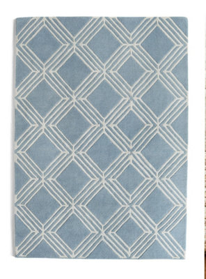 Blue Geometric Wool Handmade , Luxurious , Modern Rug for Living Room ...