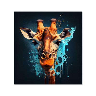 Blue Giraffe Face Splashart Premium Glass Kitchen Splashback W700mm x ...