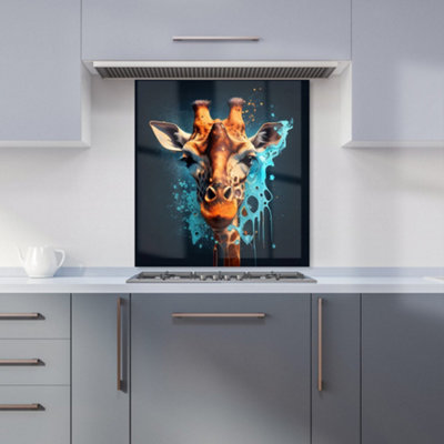 Blue Giraffe Face Splashart Premium Glass Kitchen Splashback W700mm x ...