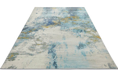 Blue Gold Abstract Polyester Soft Modern Living Room, BedroomRug ...