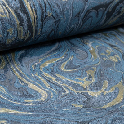 Blue Gold Marble Wallpaper Textured Marble Metallic Effect HeavyWeight ...