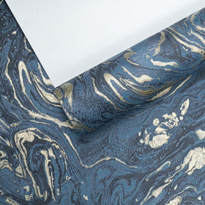 Blue Gold Marble Wallpaper Textured Marble Metallic Effect HeavyWeight ...