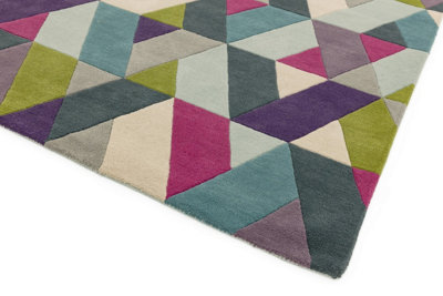 Blue Green Geometric Funky Handmade Luxurious Modern Wool Rug For ...