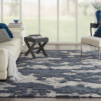 Blue Grey Abstract Modern Easy to clean Rug for Bedroom & Living Room ...