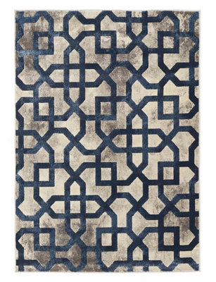 Blue Grey Geometric Rug, Easy to Clean Rug, Stain-Resistant Rug for ...