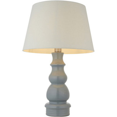 Blue Grey Glaze & Satin Nickel Plate Table Lamp - Ivory Linen Fabric ...