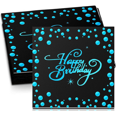 Blue Happy Birthday Paper Napkins - Pack of 48 Disposable 2 Ply Party ...