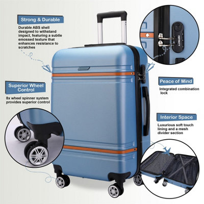 Blue Hard Shell Modern Dual 4 Wheel Luggage Suitcase Set