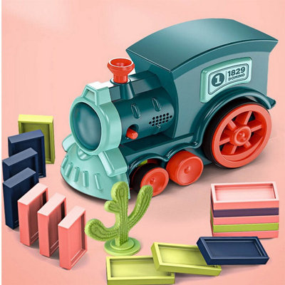 Blue Kids Electric Domino Train With Train Sounds and Lights and a Turning Function