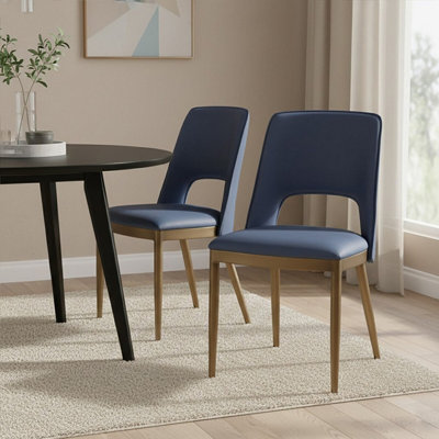 Blue Leather Effect Dining Chair, Upholstered Accent Dining Table Chair ...