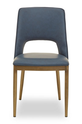 Blue Leather Effect Dining Chair, Upholstered Accent Dining Table Chair ...