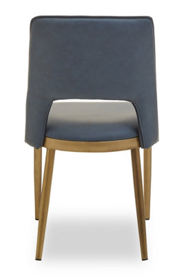Blue Leather Effect Dining Chair, Upholstered Accent Dining Table Chair ...