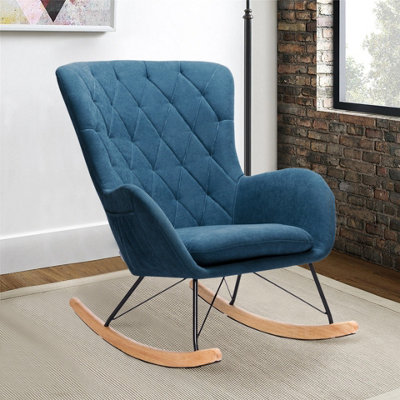 Blue Linen Upholstered Rocking Chair with Pocket | DIY at B&Q