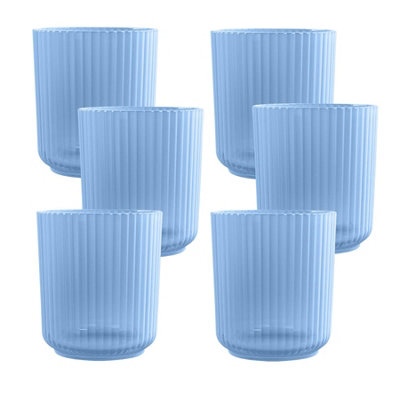 Blue Matte Plastic 15oz Ribbed Drinking Tumbler Cups - Set of 6