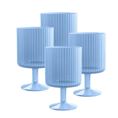 Blue Matte Plastic 15oz Ribbed Stacking Wine Goblets - Set of 4