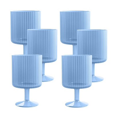 Blue Matte Plastic 15oz Ribbed Stacking Wine Goblets - Set of 6