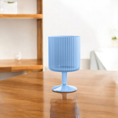 Blue Matte Plastic 15oz Ribbed Stacking Wine Goblets - Set of 6