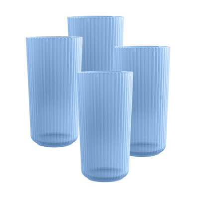 Blue Matte Plastic 21oz Ribbed Jumbo Drinking Cups - Set of 4