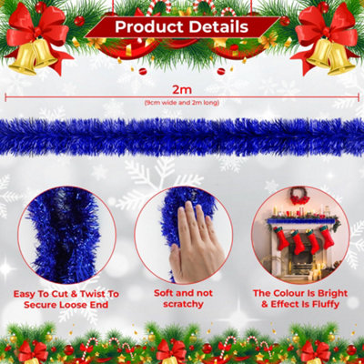 Blue Metallic Shiny Christmas Tinsel Garland for Xmas Tree & Home ...