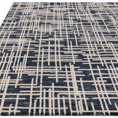 Blue Modern Abstract Easy to Clean Rug for Living Room Dining Room ...