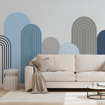 Blue Modern Arch Wallpaper Mural - Peel & Stick Wallpaper - Size Large ...