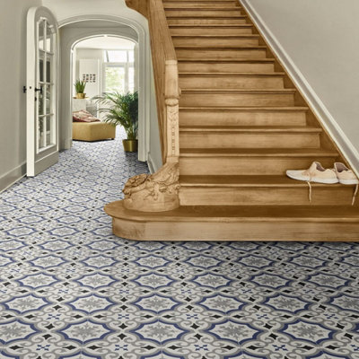 Blue Modern Designer Effect Anti-Slip Vinyl Flooring for Home, Shops ...