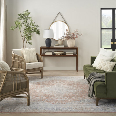 Blue Multicolour Floral Bordered Traditional Rug For Dining Room ...