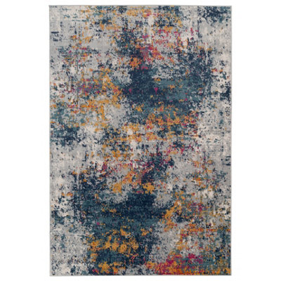 Shop Blue Multicoloured Abstract Mottled Soft Area Rug 160x230cm