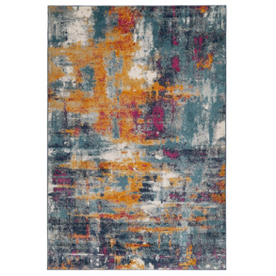 Blue Navy Multicoloured Abstract Burst Area Rug 120x170cm | DIY at B&Q