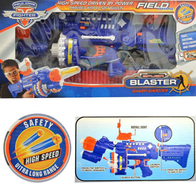 Blue Nerf Style Soft Foam Dart Gun Battery Operated 40 Bullets Glasses