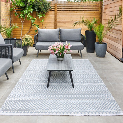 Blue Outdoor Rug, Geometric Stain-Resistant Rug For Patio Decks, 3mm ...