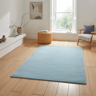 Blue Plain 13mm Thick Super-Soft Stain-Resistant Rug for Bedroom ...