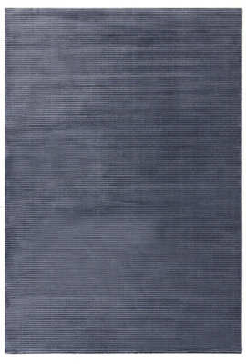 Blue Plain Striped 11mm Thick Anti-Shed Rug For Bedroom, & Dining Room ...