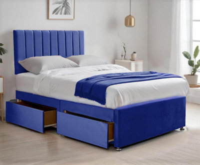 Blue Plush 3FT Single Bed with Matttress 2 Storage Drawers and 20 Inch ...
