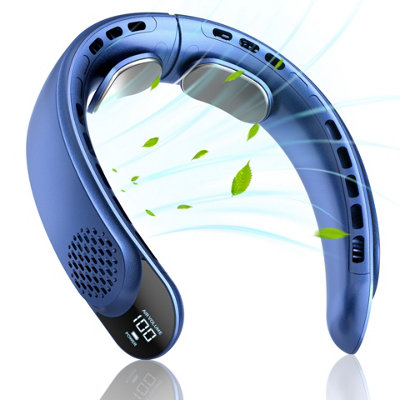 Blue Portable Neck Fan Rechargeable Neck Fans that Blow Cold Personal ...