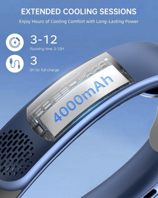 Blue Portable Neck Fan Rechargeable Neck Fans that Blow Cold Personal ...